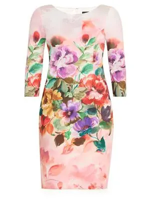 Rickie Freeman For Teri Jon Floral-print Scuba Dress - White Multi