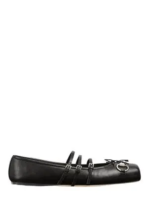 Gucci Horsebit 3-strap Mary Jane Ballerina Flats - Nero