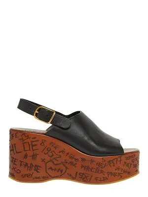 Chloé Maxime Leather Slingback Platform Sandals - Black