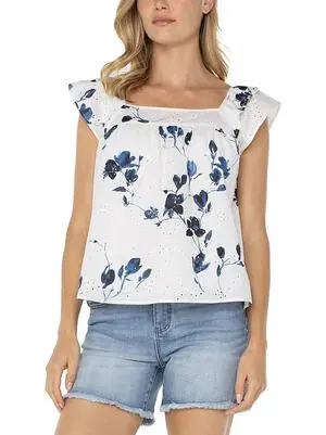 LIVERPOOL Eyelet Top - Indigo Rose