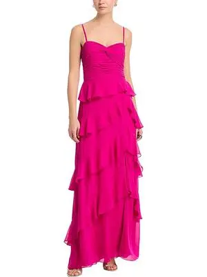 Aqua Chiffon Tiered Ruffled Dress - New Fuchsia