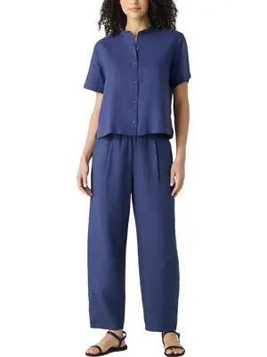 Eileen Fisher Linen Pleated Lantern Ankle Pants Bluet