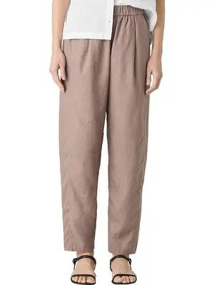 Eileen Fisher Linen Pleated Lantern Ankle Pants - Cocoa