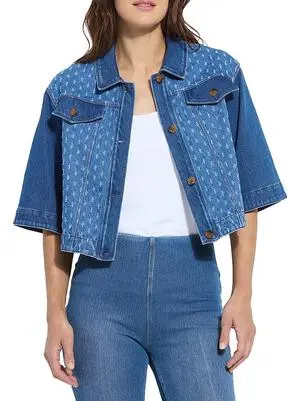 Lyssé Thea Cropped Denim Crochet Jacket - Mid Wash