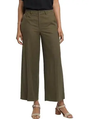 NYDJ Linen Blend Wide Leg Trousers - Bay Leaf