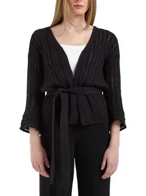 CAPSULE 121 Open-Knit Cardigan With Self-Tie Belt Black
