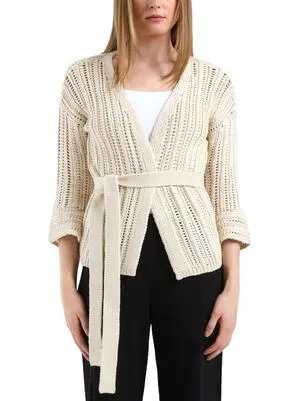CAPSULE 121 Open-Knit Cardigan With Self-Tie Belt Cream