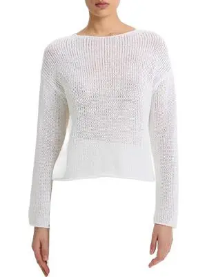 Vince Open Knit Boat Neck Sweater - Optic White