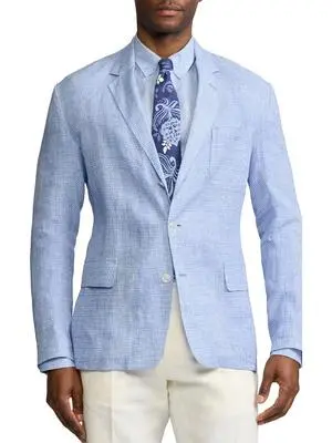 Ralph Lauren Purple Label Glen Check Linen Sport Coat - Cornflower Blue/ White