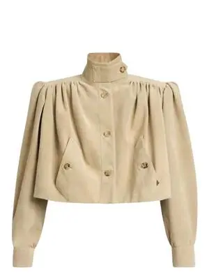 Chloé Suede Gathered Shoulder Cropped Jacket - Blossom Beige