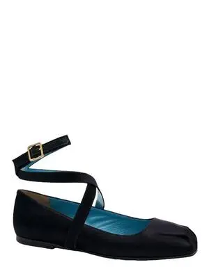 VALENTINA RANGONI Birba Ankle Strap Ballerina Black Satin