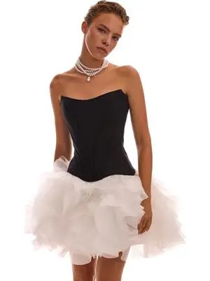 MILLA Fitted Boat Neck Low-waist Structured Corset - Black