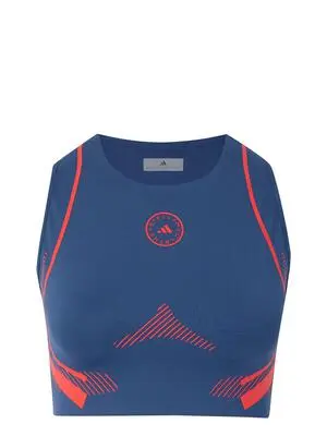 Adidas By Stella McCartney True Purpose Perforated Logo-appliquéd Recycled Stretch-jersey Sports Bra - Blue