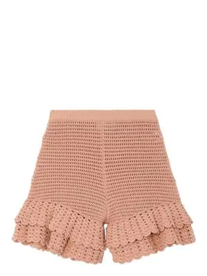 Chloé Ruffled Crocheted Cotton Shorts - Orange