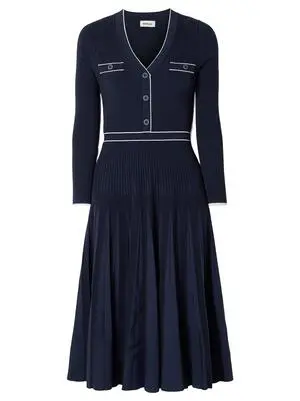 Simkhai Heloisa Pleated Striped Ribbed-knit Midi Dress - Blue