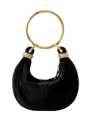 Chloé Embellished Leather-trimmed Suede Shoulder Bag - Black
