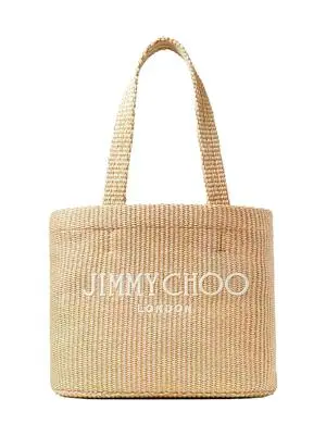 JIMMY CHOO Medium Logo-embroidered Beach Bag - Neutrals