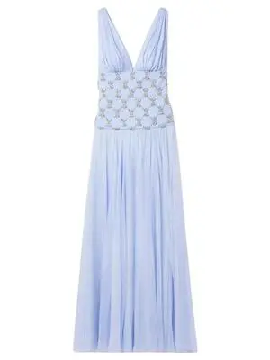 Sabina Bilenko Cody Chiffon And Crystal-embellished Silk-crepe Gown - Blue