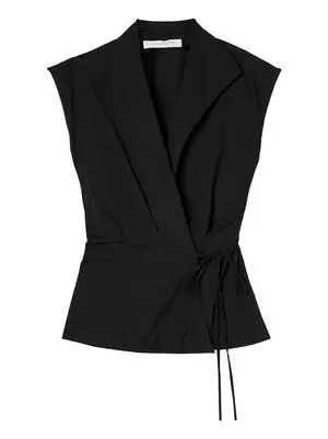 Carolina Herrera Pleated Cotton-blend Poplin Wrap Top - Black