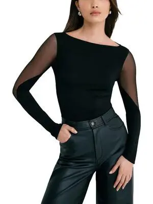MARCELLA Adella Mesh Accent Bodysuit - Black
