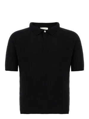 MA'RY'YA Bouclé Cotton Polo Shirt - Black