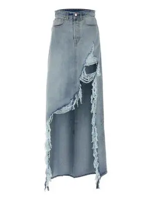 Vetements Destroyed Denim Maxi Skirt - Blue