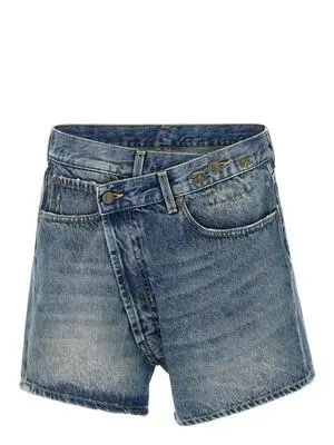 R13 Crossover Denim Shorts - Blue
