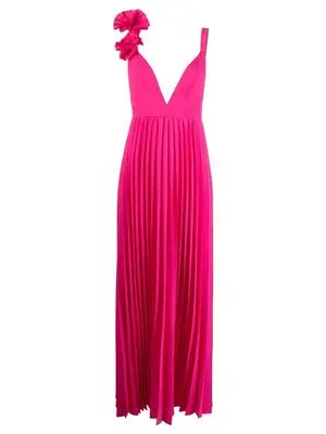 PAROSH P.a.r.o.s.h. Floral-appliqué Pleated Maxi Dress - Fuchsia