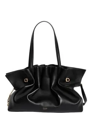 FERRAGAMO Gancio Piercing Soft Leather Shoulder Bag - Nero