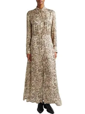 GOLDEN GOOSE Printed Maxi Shirtdress - Safari/ Black