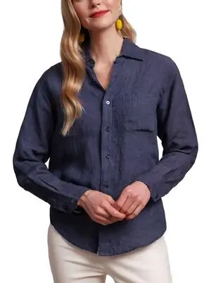 FRANCES VALENTINE Linen Button-down Shirt - Navy