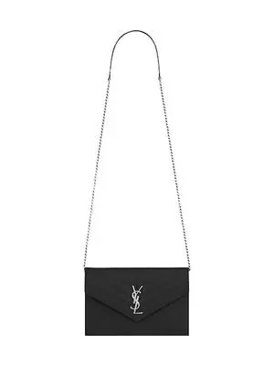 Saint Laurent Envelope Chain Wallet Grain De Poudre Silvertone - Black