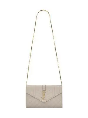 Saint Laurent Monogram Chain Wallet Grain De Poudre - Blanc Vintage