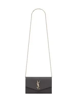 Saint Laurent Uptown Chain Wallet Grain De Poudre Storm