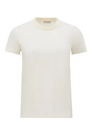 Moncler Cotton Jersey T-shirt With Crochet Neckline - White