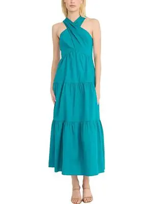 Maggy London Halter Tiered Maxi Dress - Blue Grass