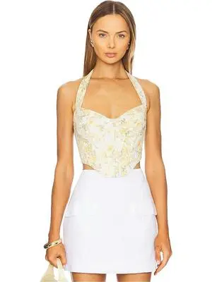 Bardot Pollie Halter Corset Top - Yellow Floral