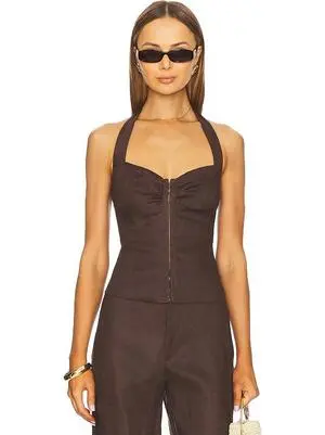 Bardot Rixton Linen Halter Top - Chocolate