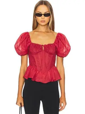 Bardot Esra Puff Sleeve Corset Top - Fire Red