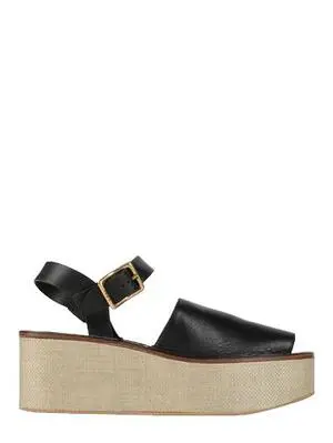 TOD'S Leather Wedge Sandals - Black