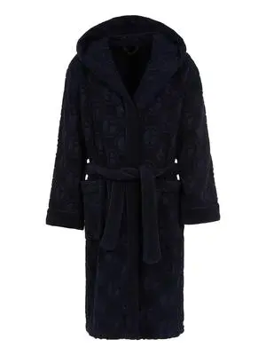 Giorgio Armani Monogram Cotton Terry Bathrobe - Blue
