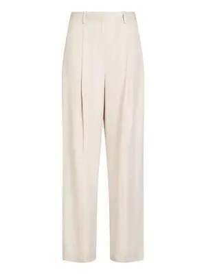 Theory Twill Wide-Leg Pants Ecru