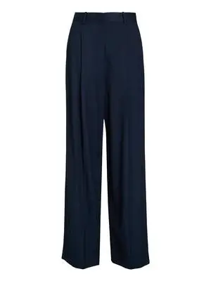 Theory Twill Wide-Leg Pants Navy