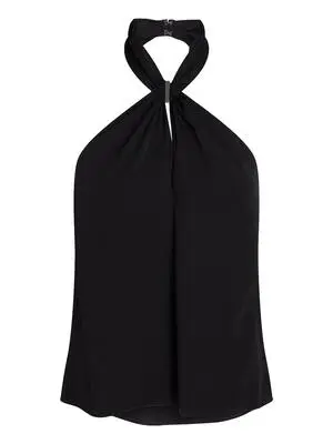 Theory Embellished Silk-Satin Halterneck Top Black
