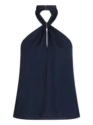 Theory Embellished Silk-satin Halterneck Top - Navy