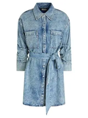 Alice + Olivia Belted Acid-wash Denim Mini Shirt Dress - Mid Denim