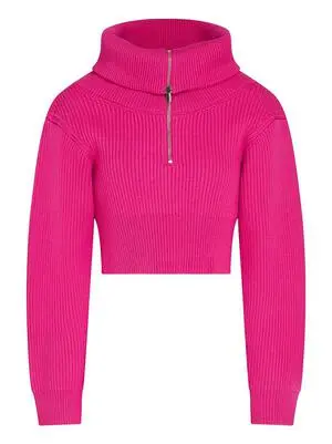 Jacquemus Risoul Cropped Merino Wool Half-zip Sweater - Pink