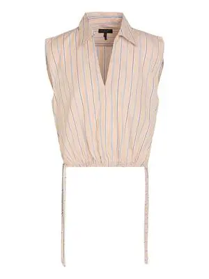 Rag & Bone Fiona Cropped Striped Cotton-poplin Top - Beige