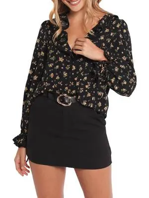 PETAL & PUP Polli Floral Ruffle Top - Black Floral