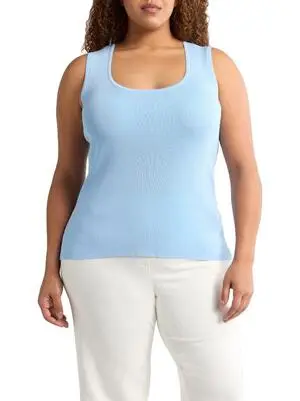 TAHARI ASL Scoop Neck Ribbed Tank - Ice Blue